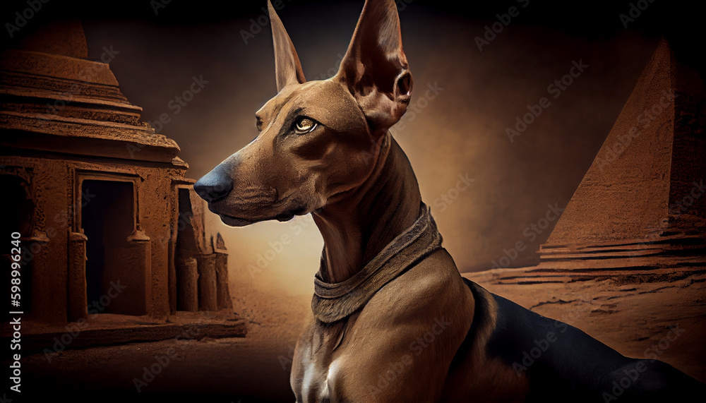 Artistic recreation of egyptian dog of egypt pharaohs era with necklace ...