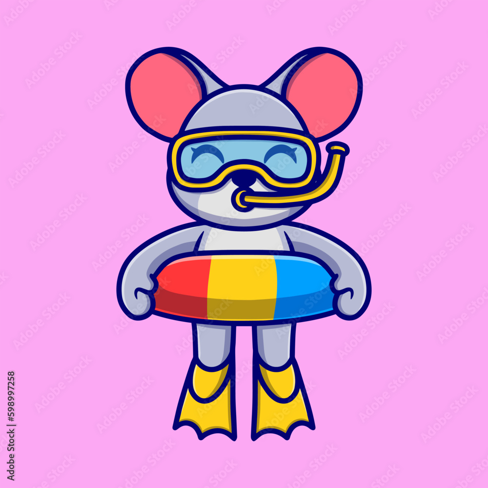 Cute diving mouse Cartoon Vector Icon Illustration. Animal Icon Concept ...