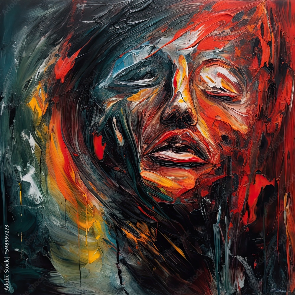 abstract oil painting of a woman who is experiencing sleeplessness ...