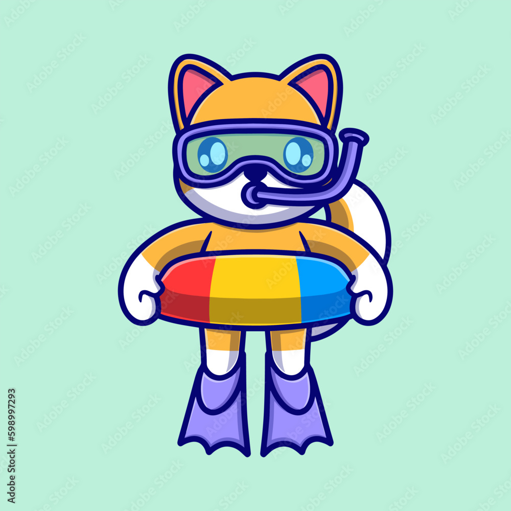 Cute Diving Dog Cartoon Vector Icon Illustration. Animal Icon Concept ...