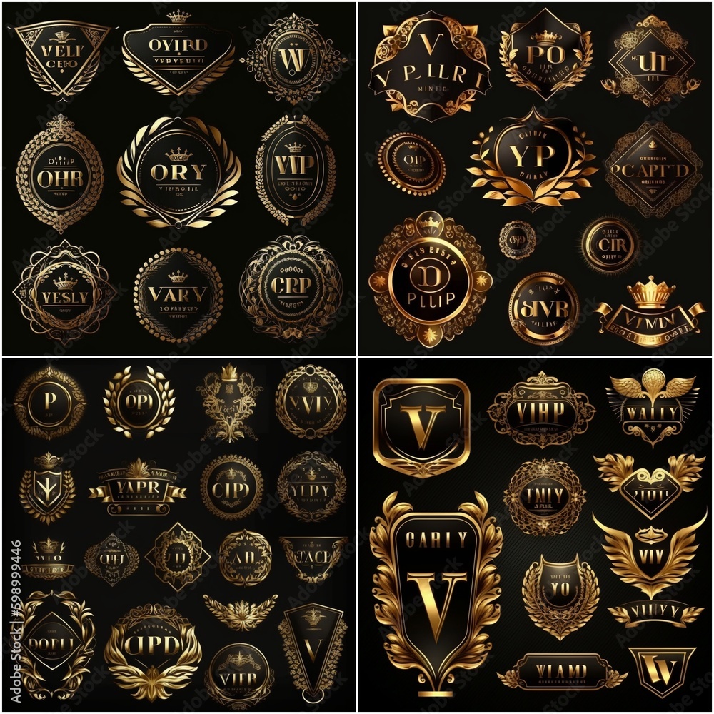 Collection of high quality logos in Golden Vip style. Highlight on a ...