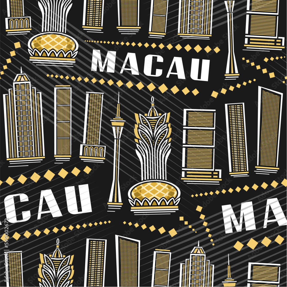 Vector Macau Seamless Pattern, square repeating background with ...