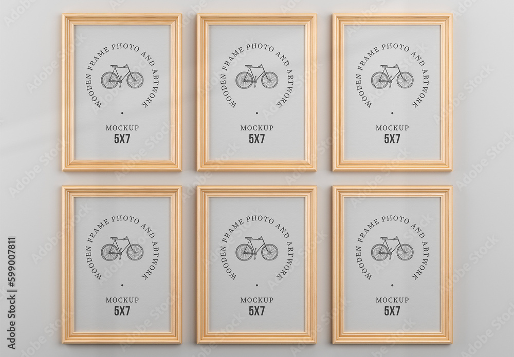 6 Wooden Frames Photo and Artwork 5x7 Mockup Stock Template | Adobe Stock