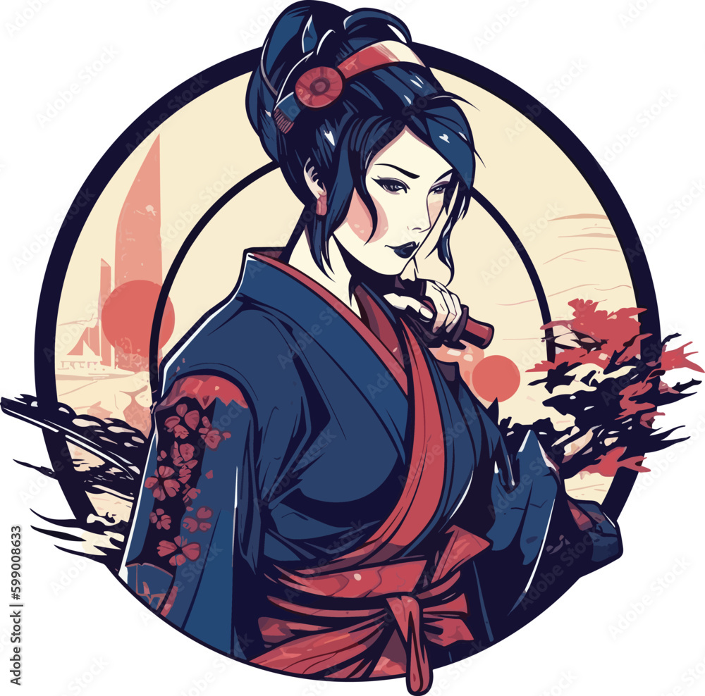 Pretty Japanese Kimono Girl Vector Desain For T Shirt Print Stock