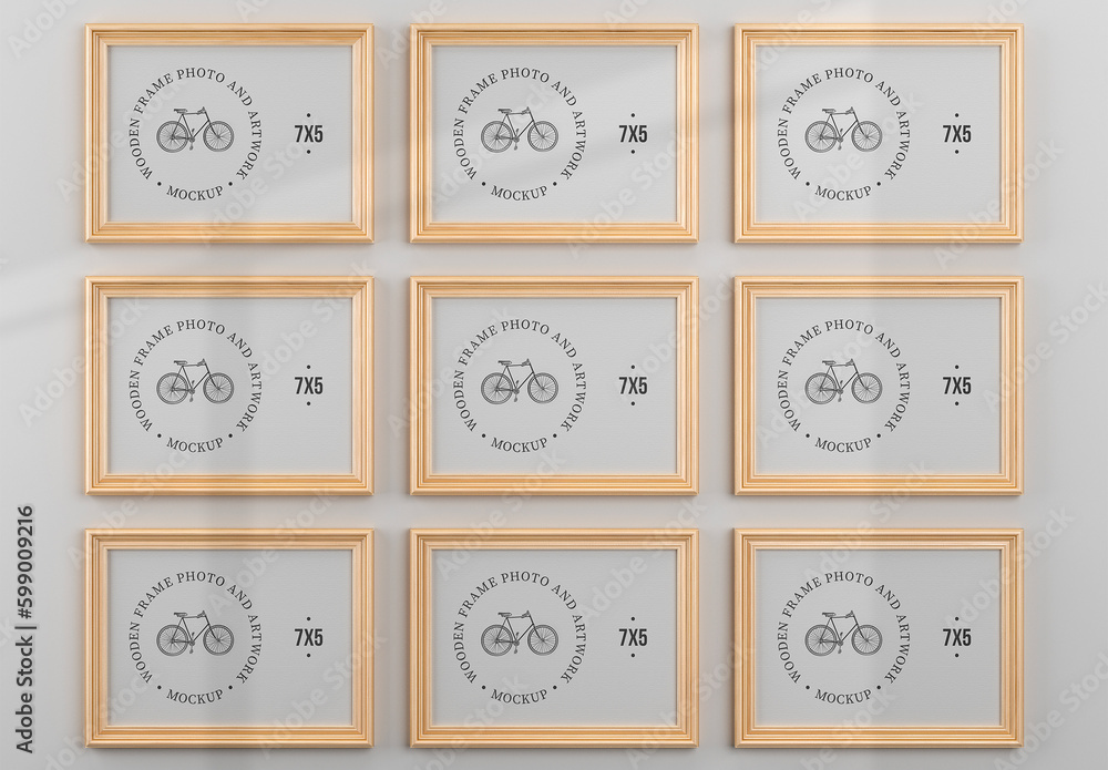 9 Wooden Frames Photo and Artwork 7x5 Mockup Stock Template | Adobe Stock