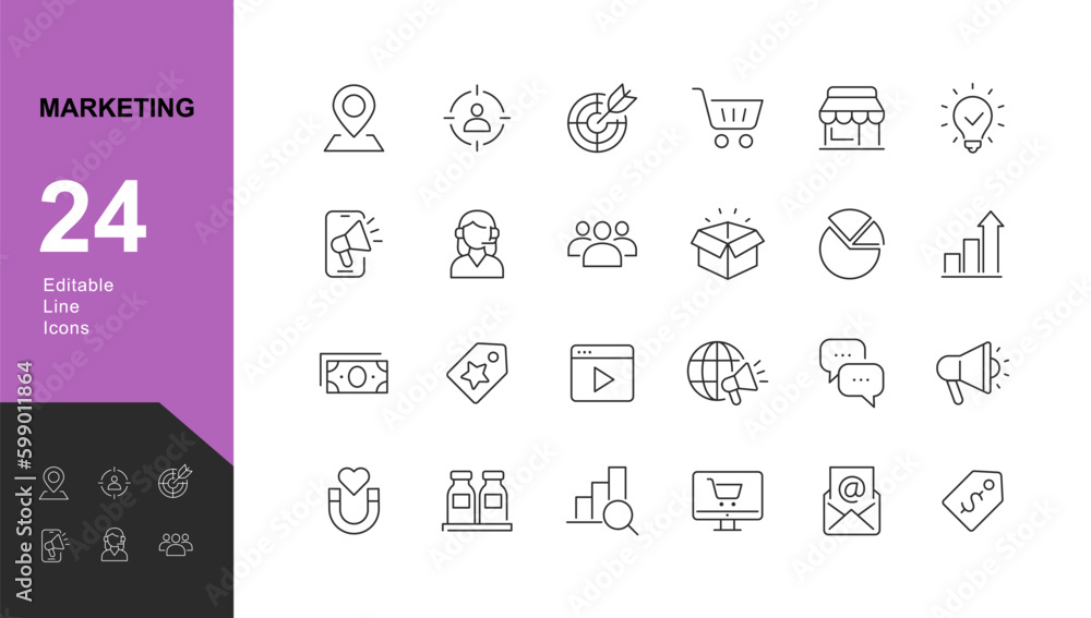 Marketing Line Editable Icons set. Vector illustration in modern thin ...