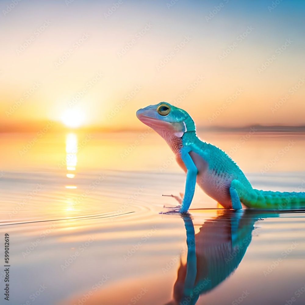 Realistic Cute Gecko The Water Created With Generative Ai Technology ...