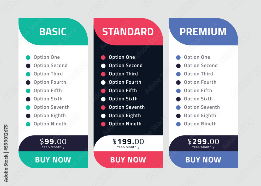 pricing table and pricing chart Price list vector template for web or ...