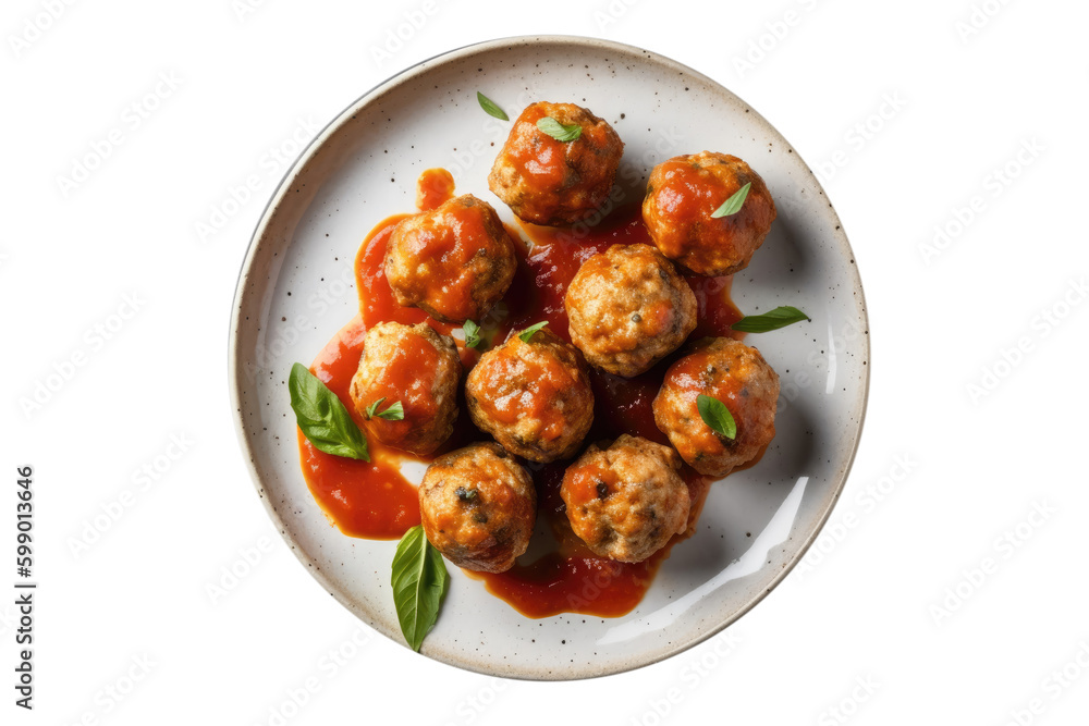 Turkey Meatballs With Marinara Sauce On White Plate, On Isolated ...