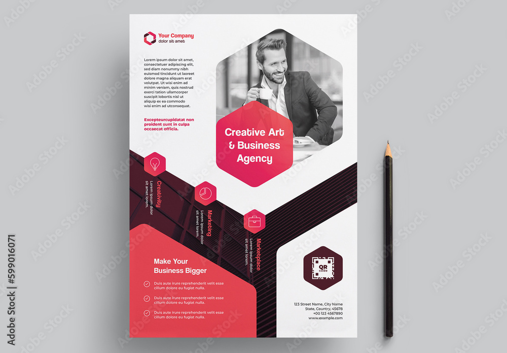 Flyer Layout with Pink Accents Stock Template | Adobe Stock