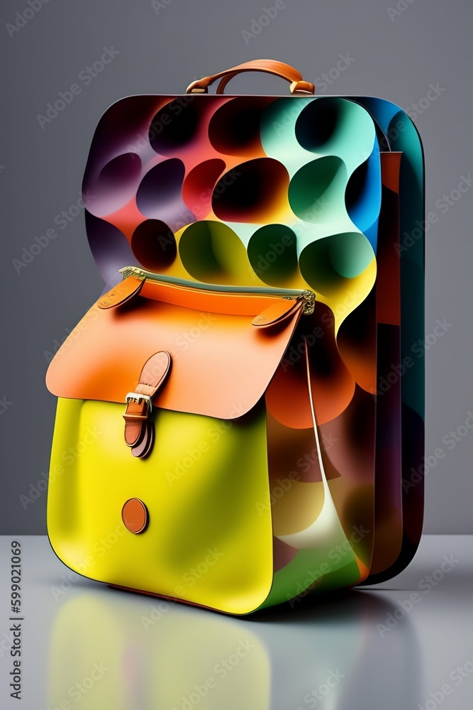 Design me a paper backpack made by a collaboration between charles and ...