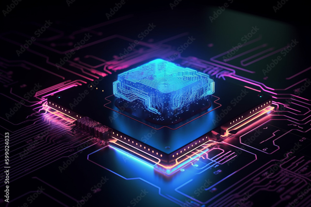 3d rendering cpu chip on circuit board background. Computer technology concept Created with ...