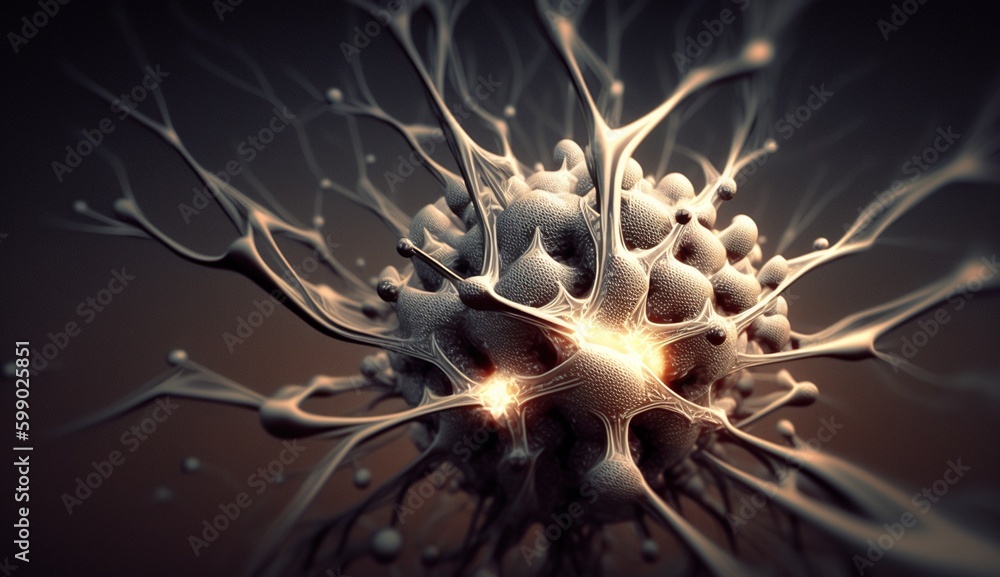 Generative AI, Conceptual illustration of neuron cells with glowing ...