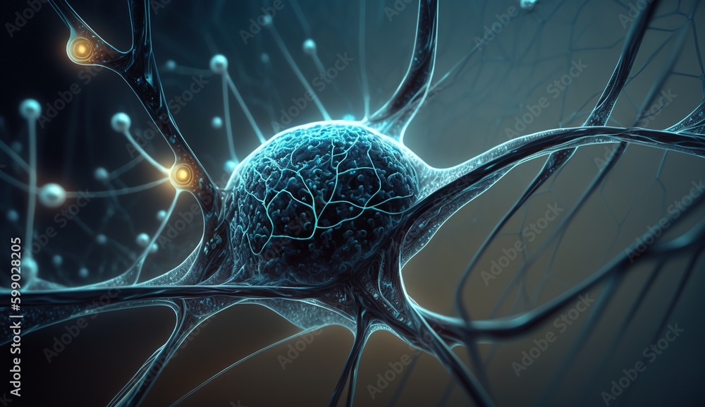 Generative AI, Conceptual illustration of neuron cells with glowing ...