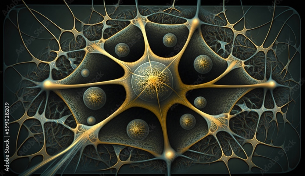 Generative AI, Conceptual illustration of neuron cells with glowing ...