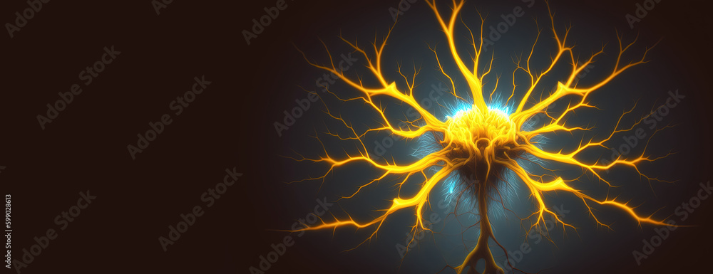 Generative AI, Conceptual illustration of neuron cells with glowing ...