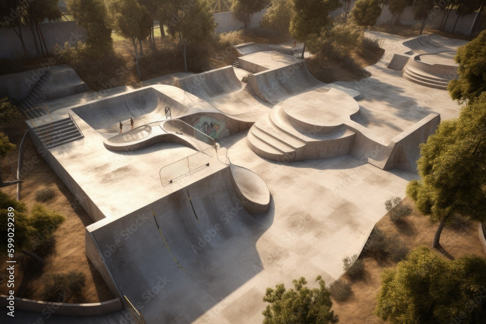 Beautiful skate park in sunny weather, top view. Generative AI Stock ...