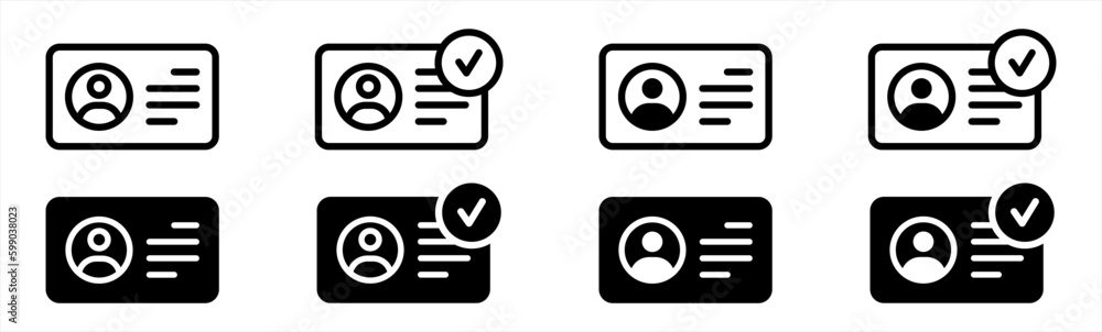 ID Card set in line style. ID Card with Circle tick approved symbol ...