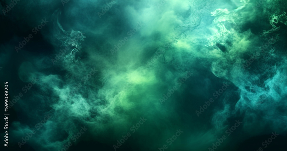 Abstract backdrop Cloud of green and blue smoke on a black isolated ...