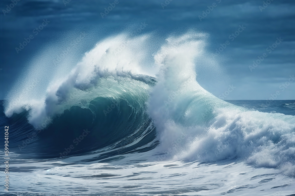 Ocean waves. Beautiful deep blue tube wave in the Pacific curls. Blue ...