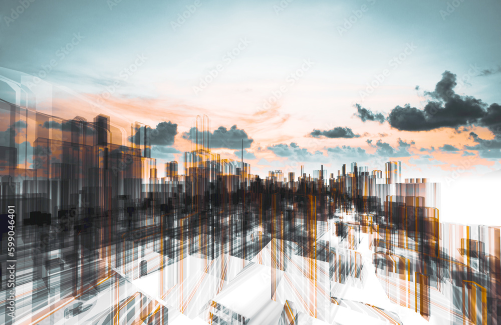 Diseño abstracto arquitectura urbana. Sketch o dibujo boceto de la arquitectura de la ciudad y ...