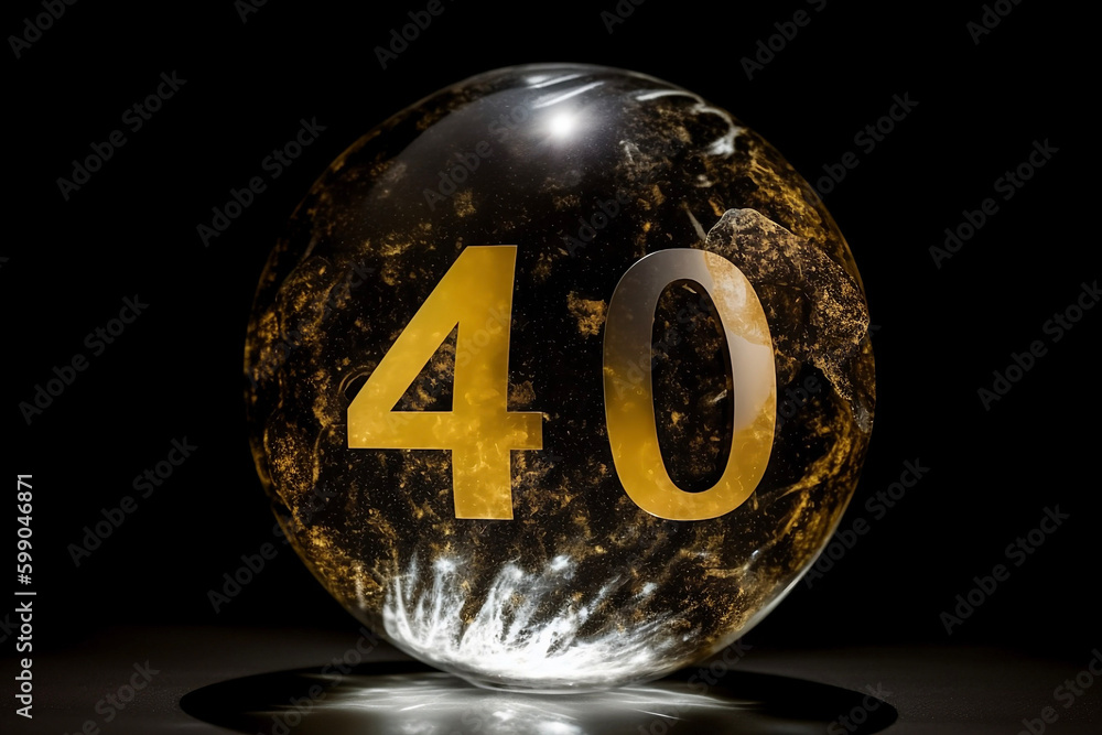 Gold Number 40 in a Clear Ice Bubble with a black background created ...