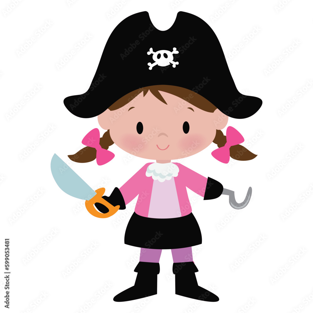 Cute pirate captain girl vector cartoon illustration Stock Vector ...