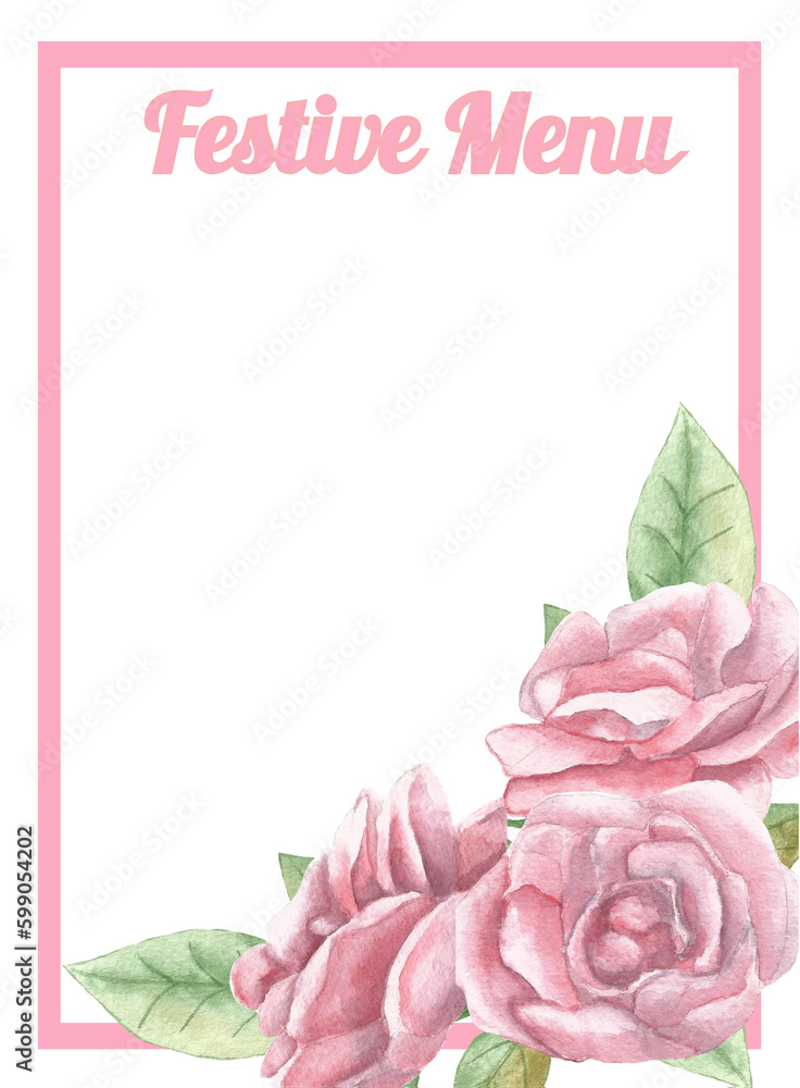 Spring Festive Menu. Menu design for holidays with red roses. Happy ...