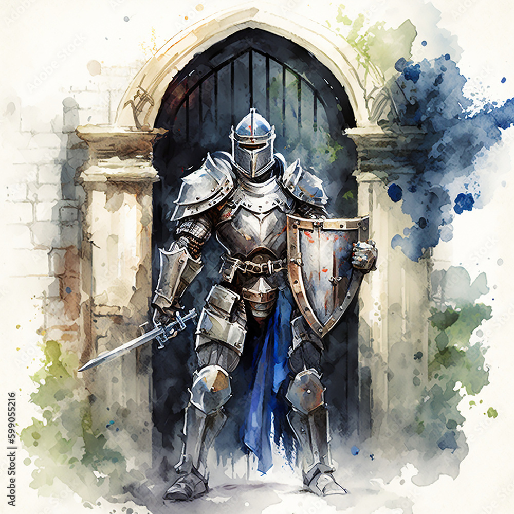 Medieval Knight Watercolor Art v3, 300 DPI PNGs, High Resolution ...
