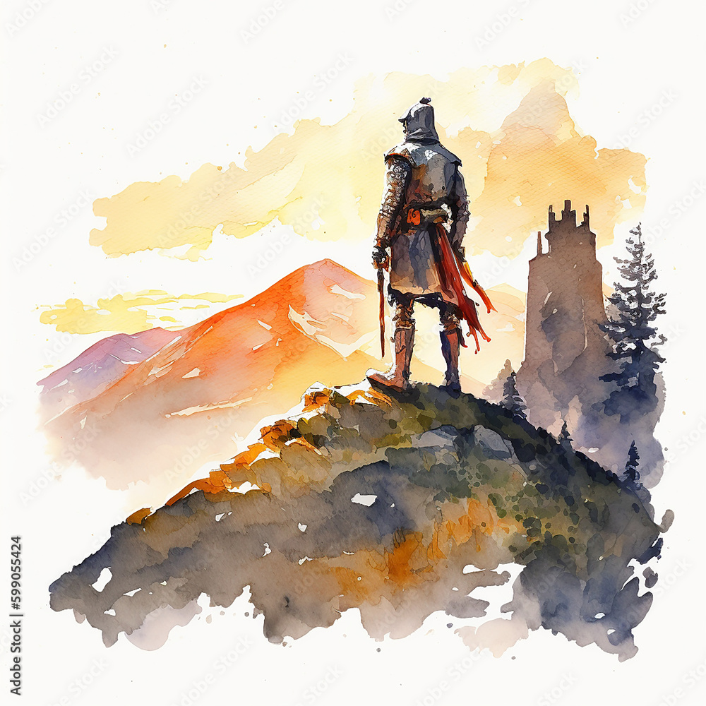 Medieval Knight Watercolor Art v3, 300 DPI PNGs, High Resolution ...