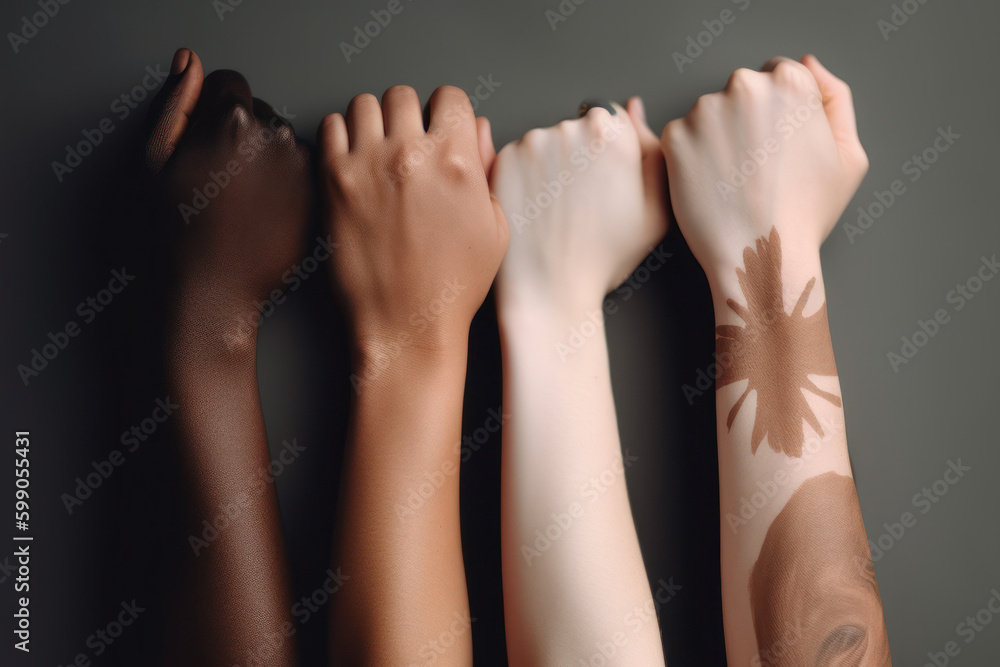 close up photo of multiple pairs of hands with different skin colors ...