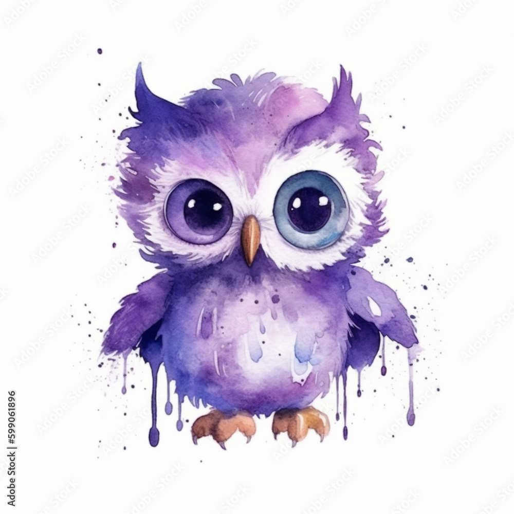 Watercolor cute owl Clipart. Hand drawn Clipart isolated on white ...
