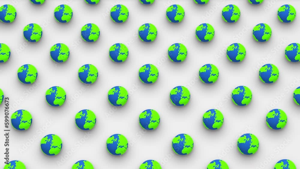 Abstract 3d animation of grid of sphere shapes with Earth map in ...