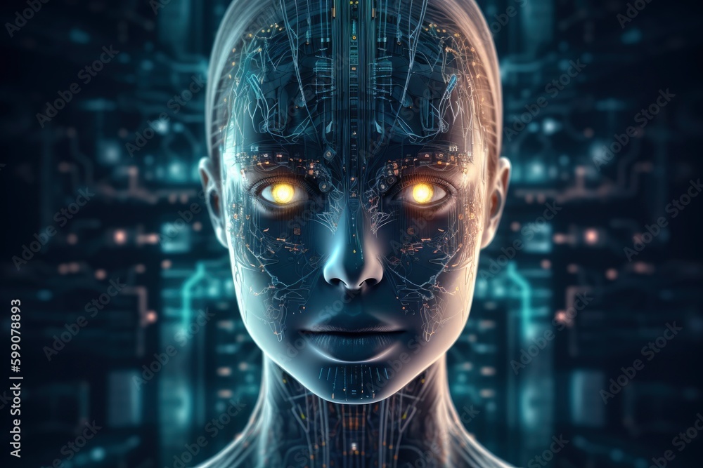 humanoid artificial AI person with code cyber background, technology ...