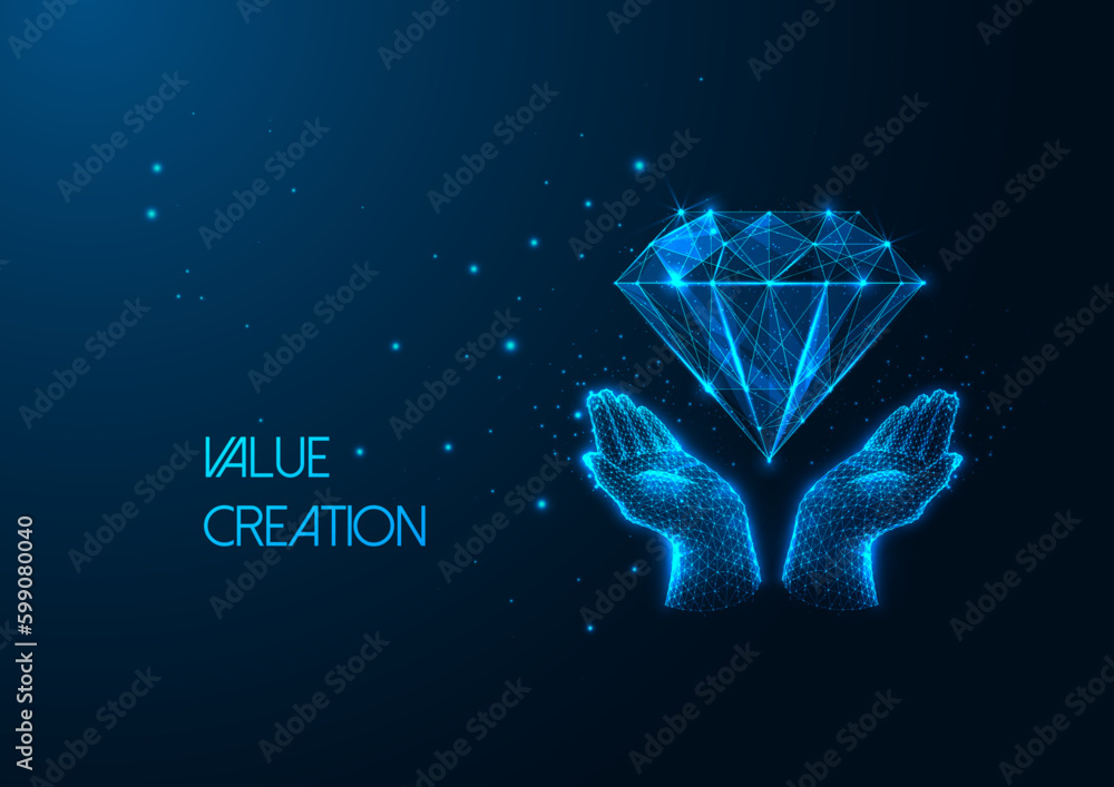 Futuristic Value creation in business idea concept with glowing hands ...