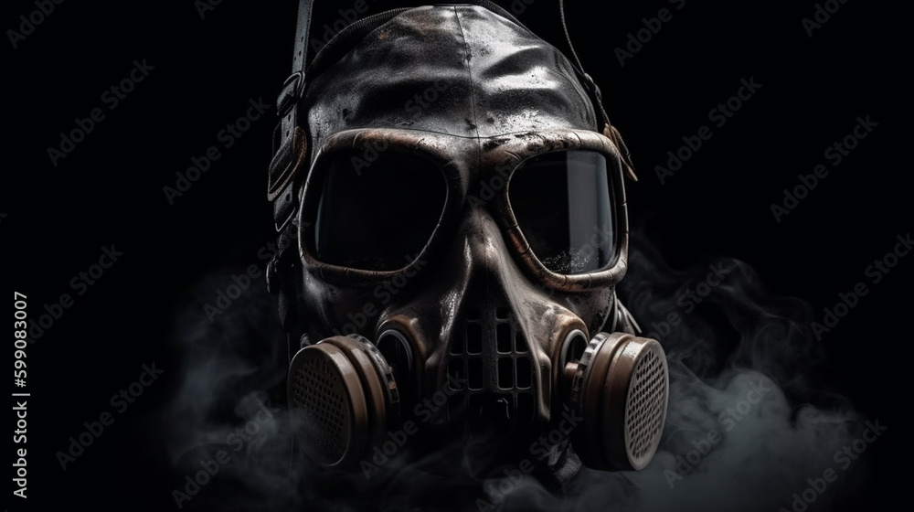 Gas mask on the background of a burning gas mask. Gas mask on the ...