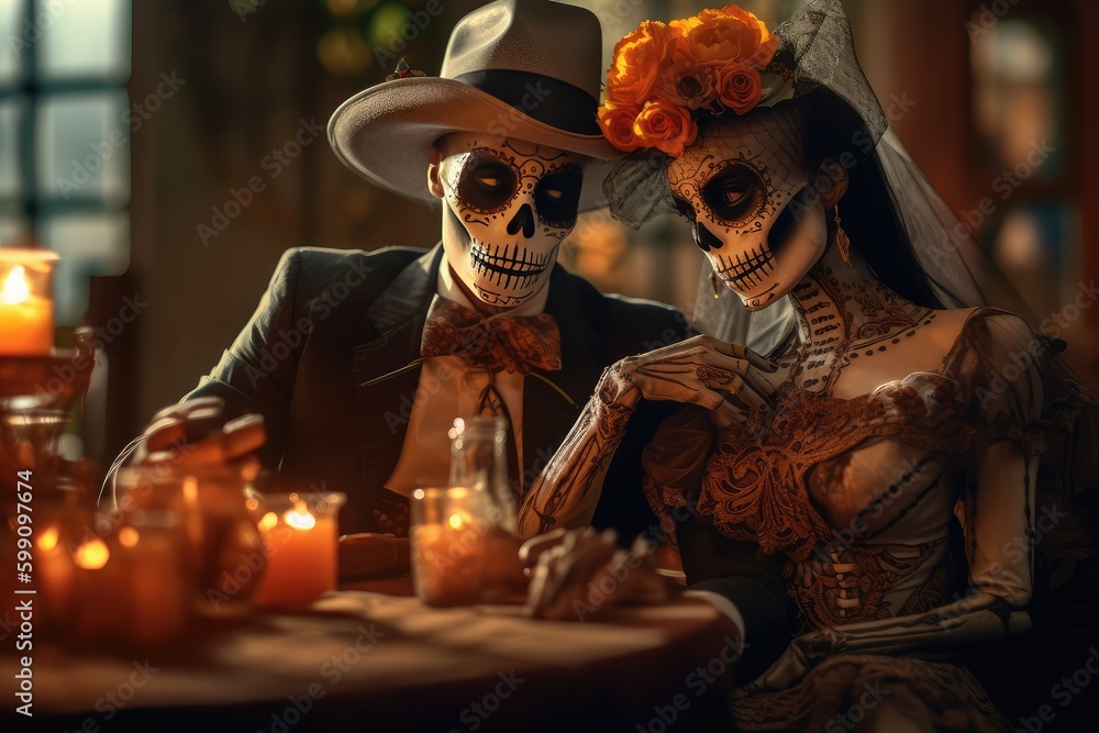 Dia de los muertos and Cinco de Mayo Themes, male and female catrina ...