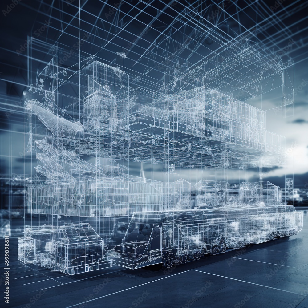 Polygon Wireframe of Container Cargo Freight Ship, Plane, Truck, Growth ...