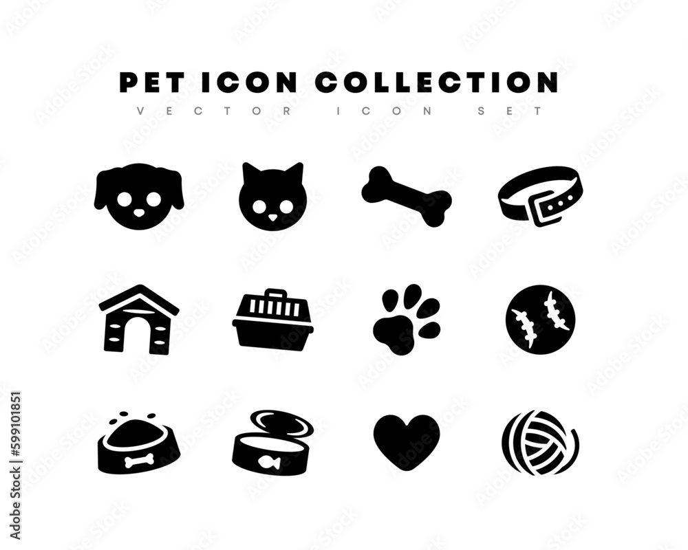 Pet related icons. Dog and cat related symbol collection. Animal flat ...