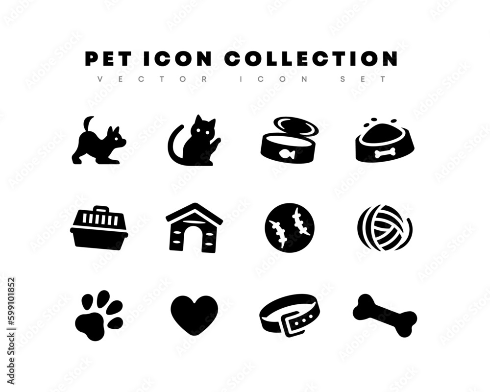 Pet related icons. Dog and cat related symbol collection. Animal flat ...