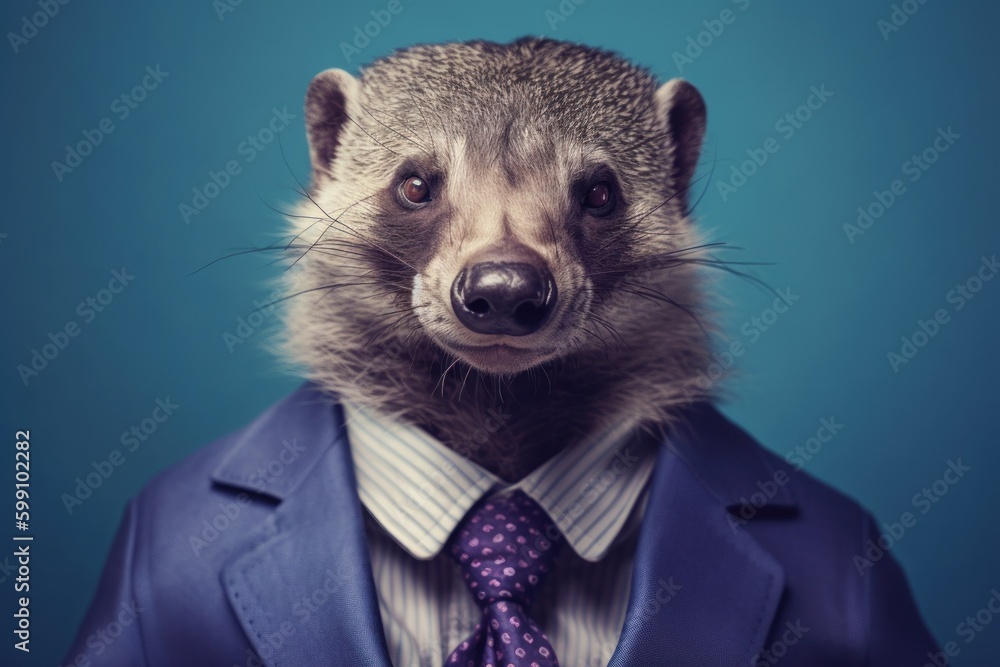 Anthropomorphic honey badger dressed in a suit like a businessman ...