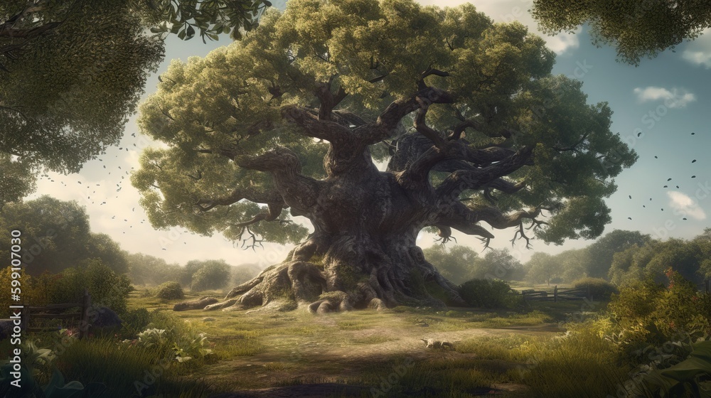 giant oak tree, digital art illustration, Generative AI Stock ...