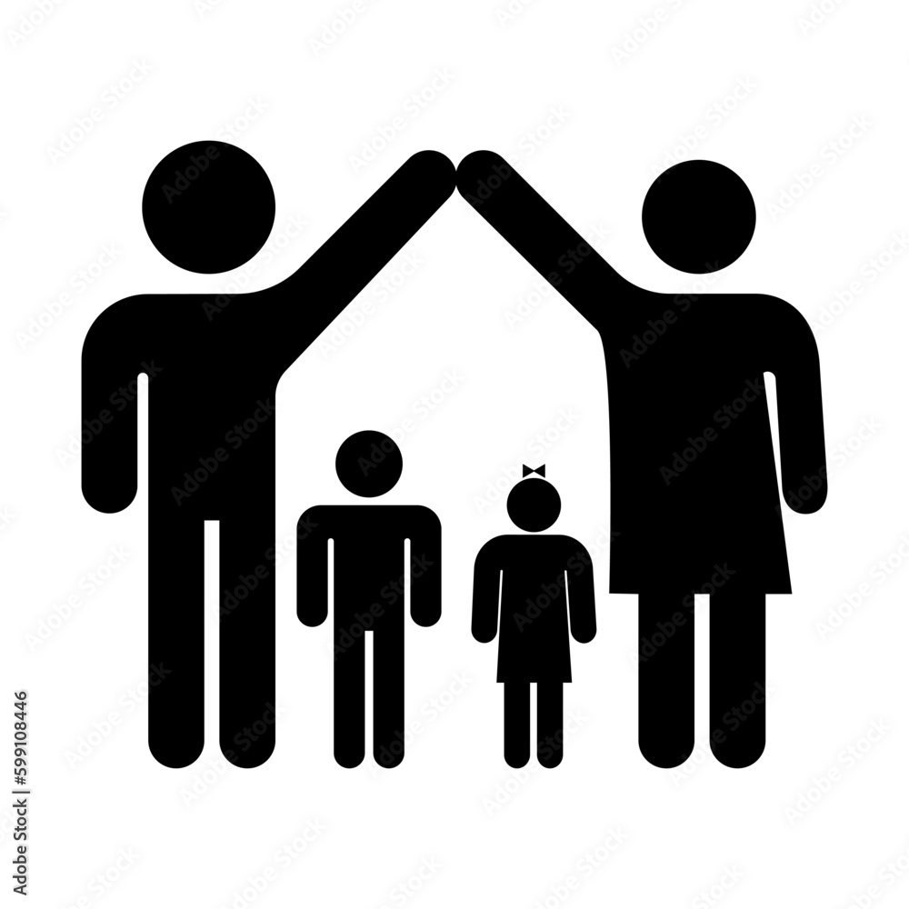Black family icon on white background. Vector illustration. Stock ...