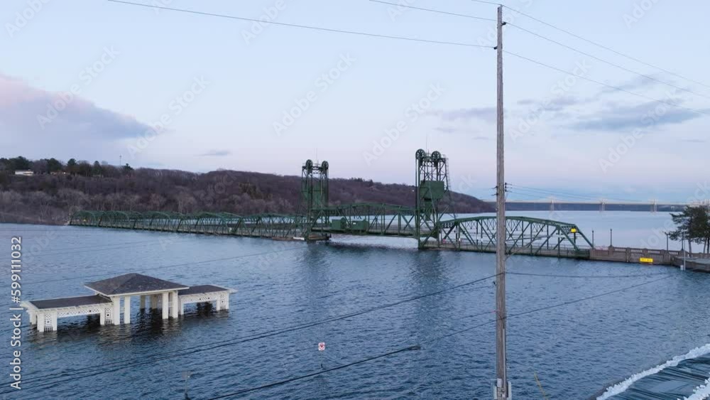 Flooding of St. Croix River with gazebo structure submerged underwater ...
