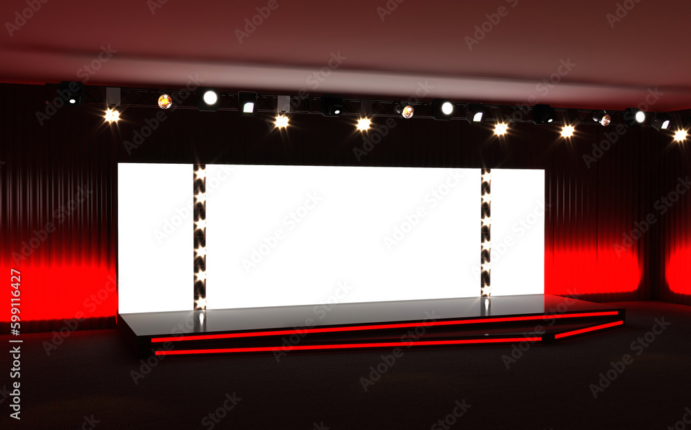 Simple event scene on dark blue background. front view. Conference ...