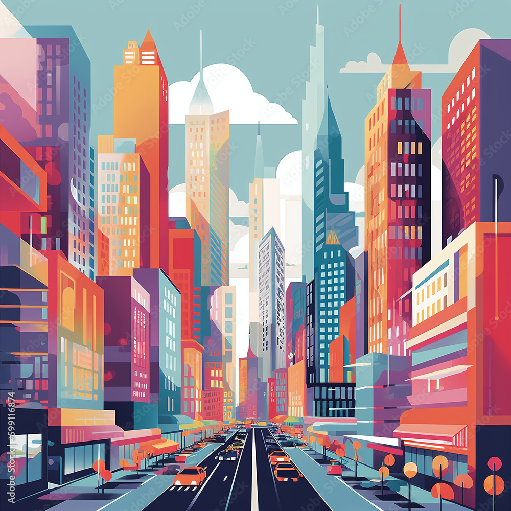 "Dynamic Cityscape in Pink Hues: Vector Illustration of Busy Street ...