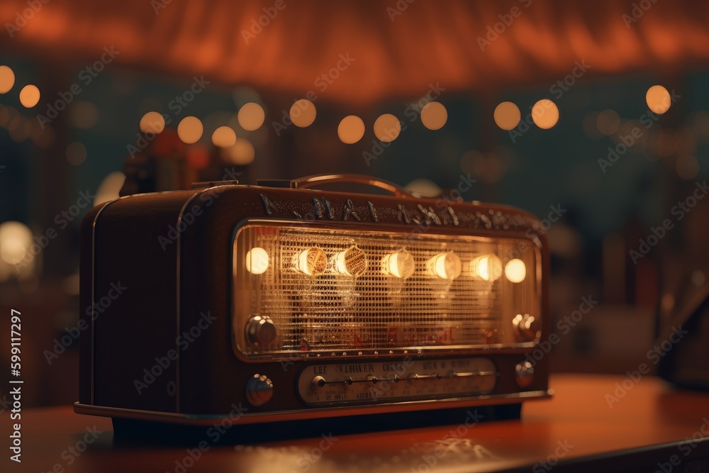 Old radio, 60s and 70s, retro, bokeh background, digital illustration ...