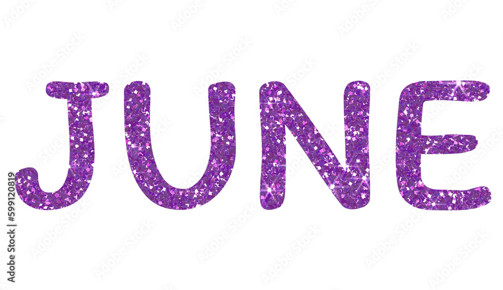 Purple glitter JUNE Letters Icon. June sign. Design for decorating ...
