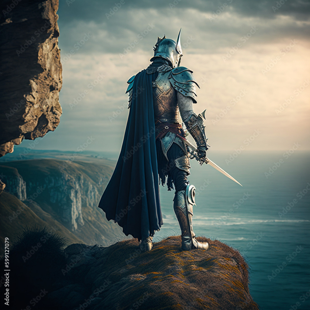 Knight overlooking the sea from the top of the cliff｜Generative AI ...