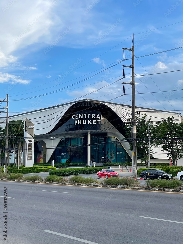 Facade of building Central Phuket Floresta shopping mall. View from the ...